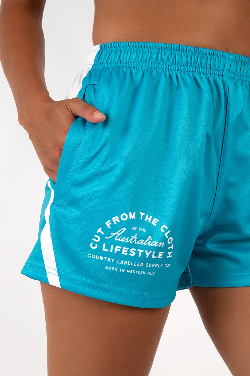 Footy Shorts Teal & White – COUNTRY LABELLED